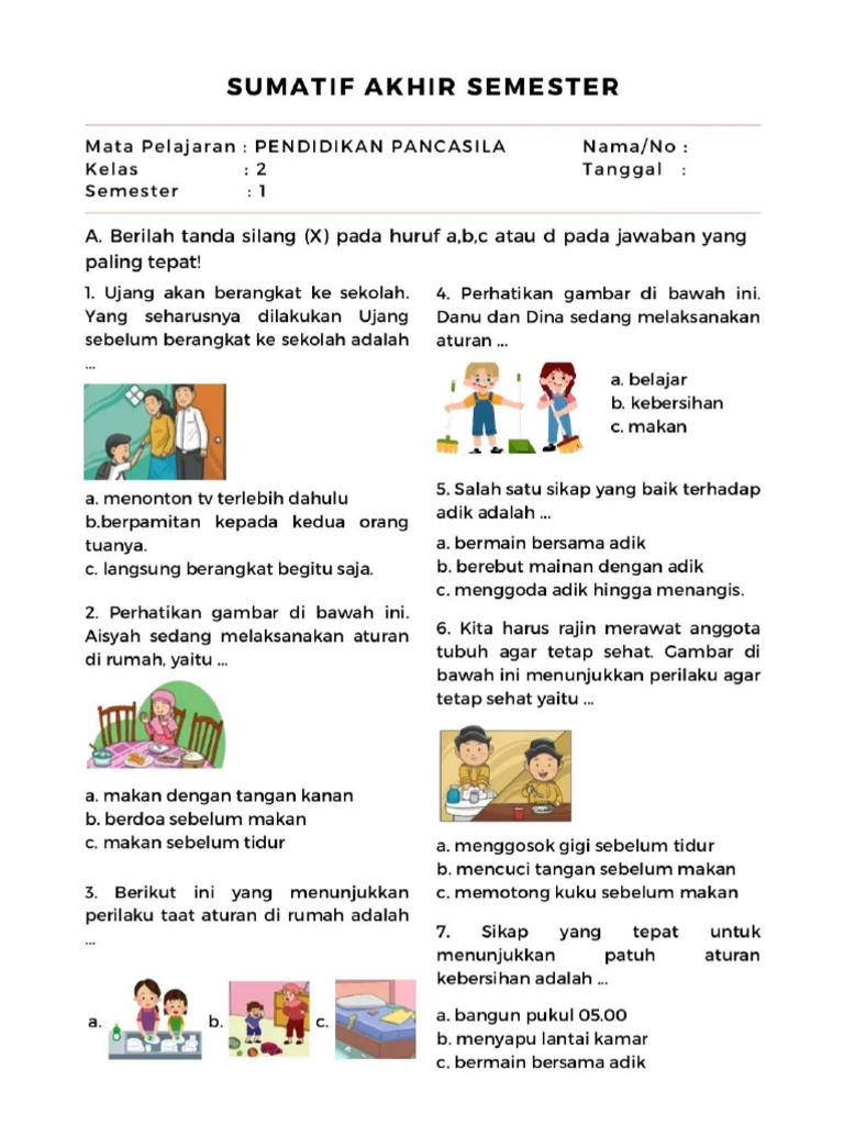 Soal Sumatif Akhir Semester Kelas 2 Semester 1 Pendidikan Pancasila | PDF