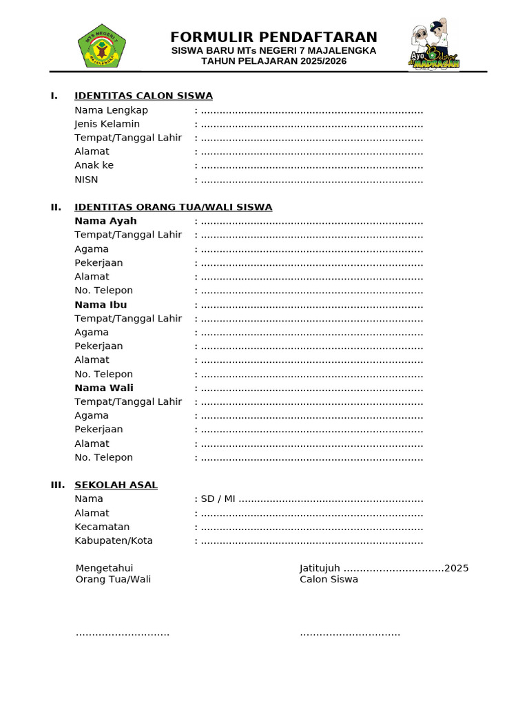 FORMULIR-PENDAFTARAN-SISWA-BARU 2025 | PDF