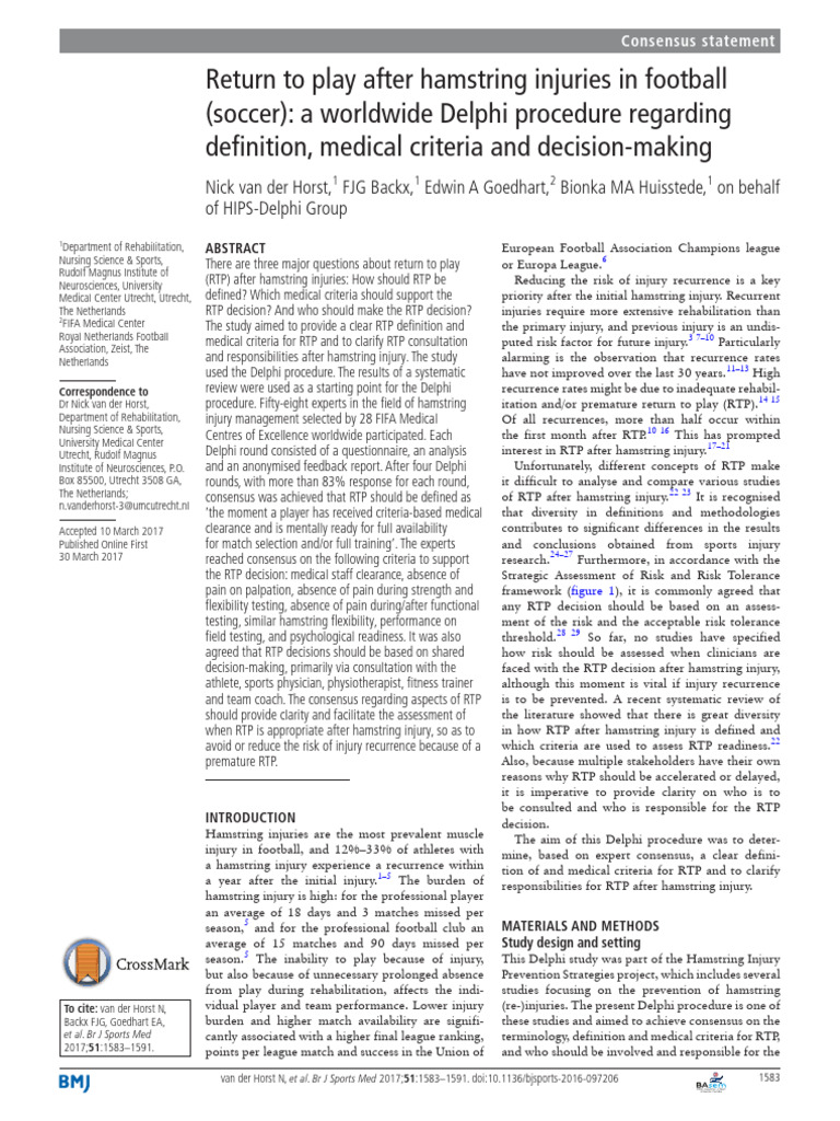 2017, HORST, RTP Hamstring Soccer | PDF | Risk | Pain