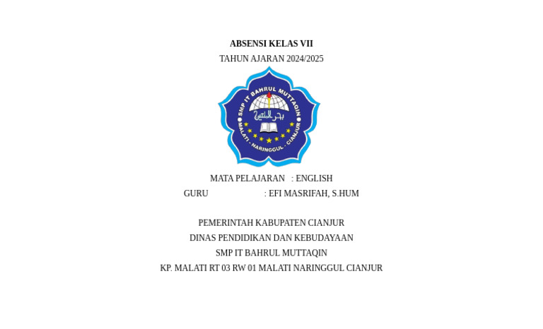 ABSENSI KELAS VII | PDF