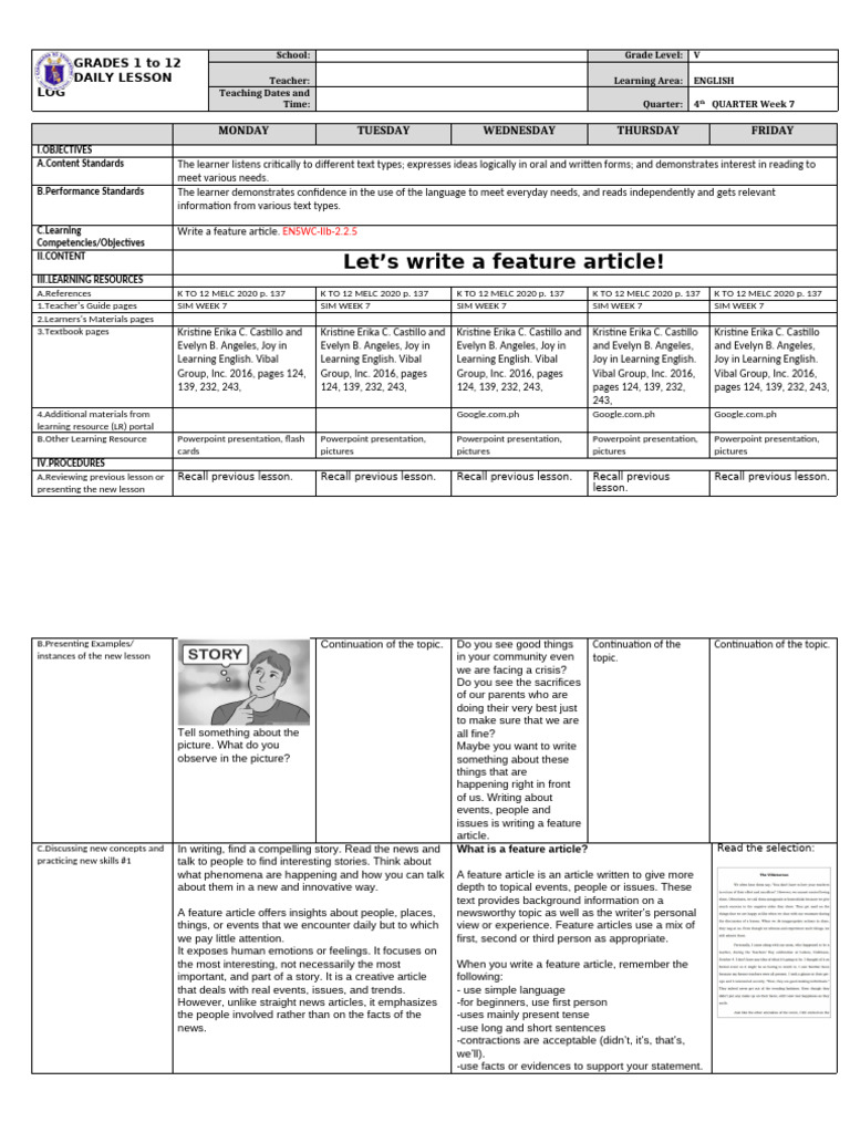Feature Article Writing Guide for Students | PDF | Stress (Biology ...