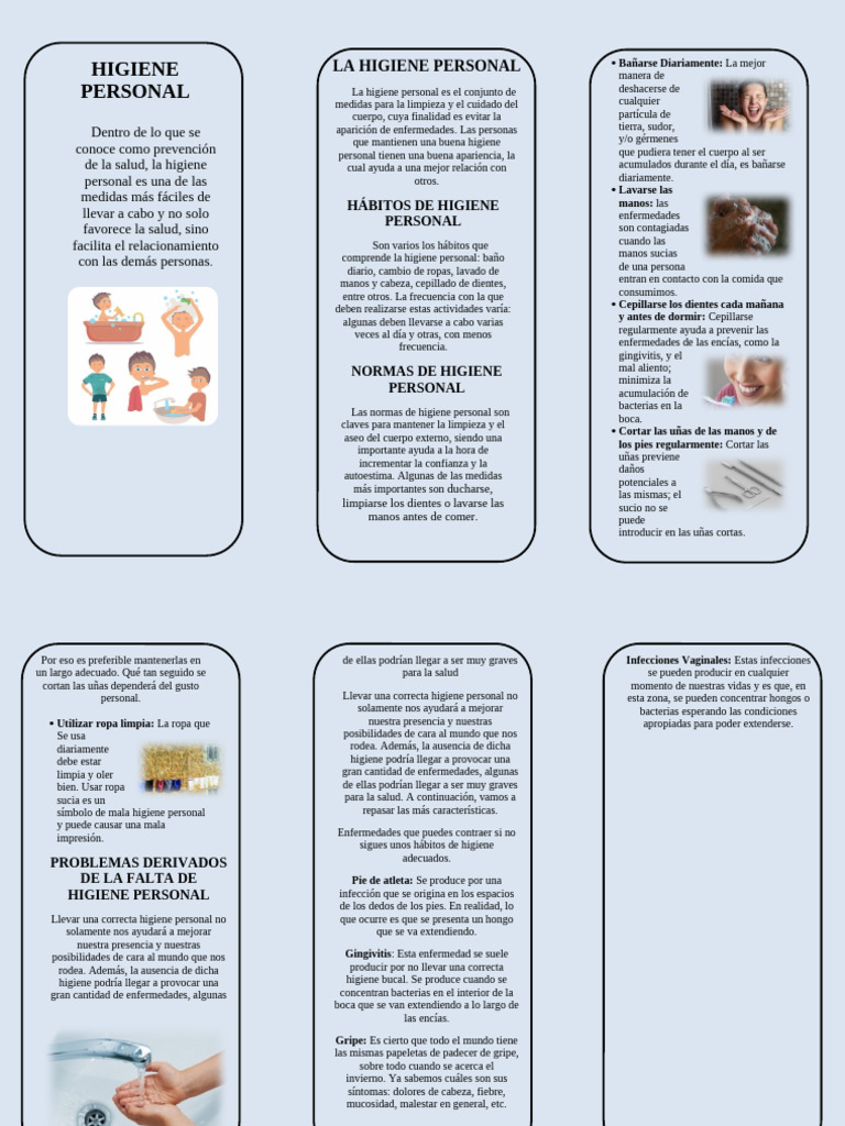Triptico de La Higiene Personal 4 | PDF | Higiene | Clavo (anatomía)