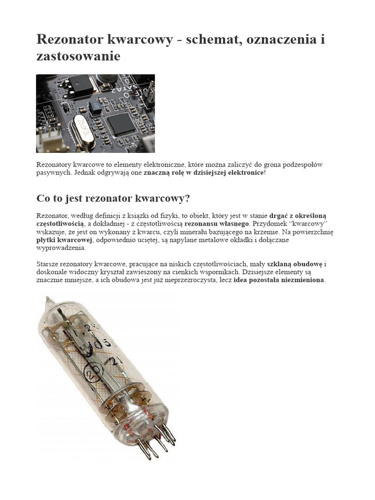 Rezonator Kwarcowy - Schemat, Oznaczenia I Zastosowanie | PDF