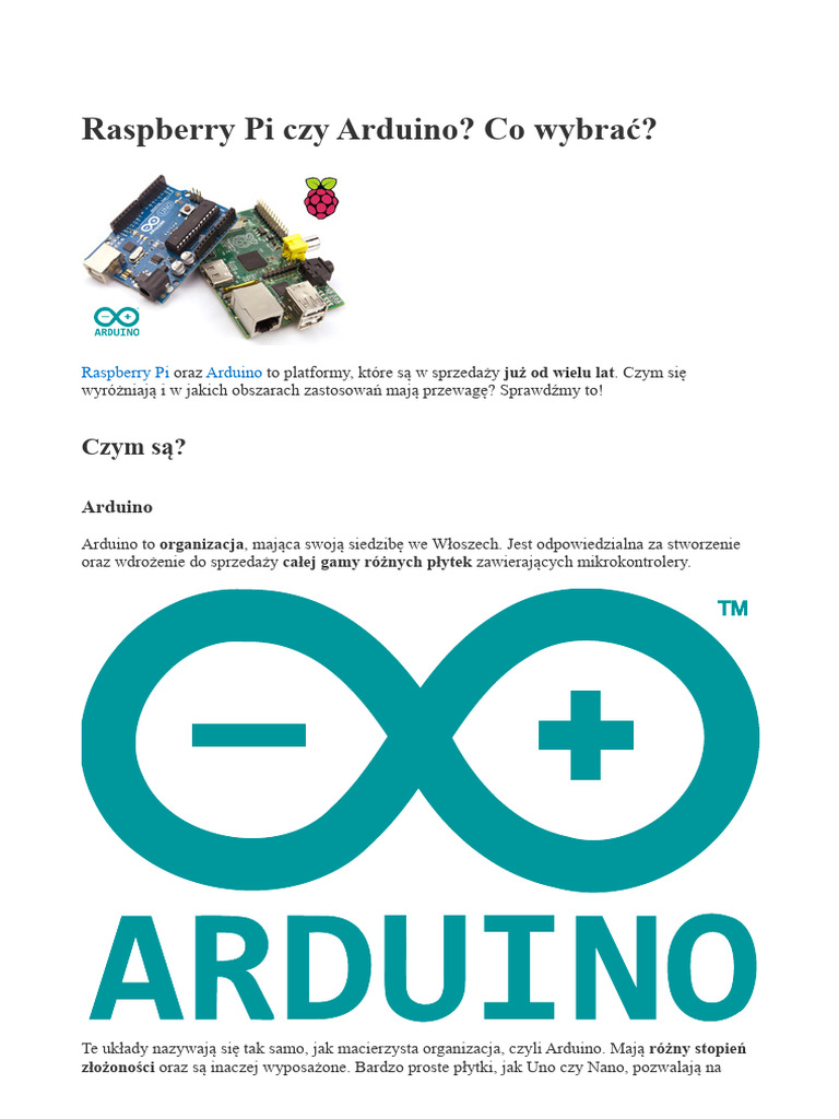 Raspberry Pi Czy Arduino - Co Wybrać | PDF