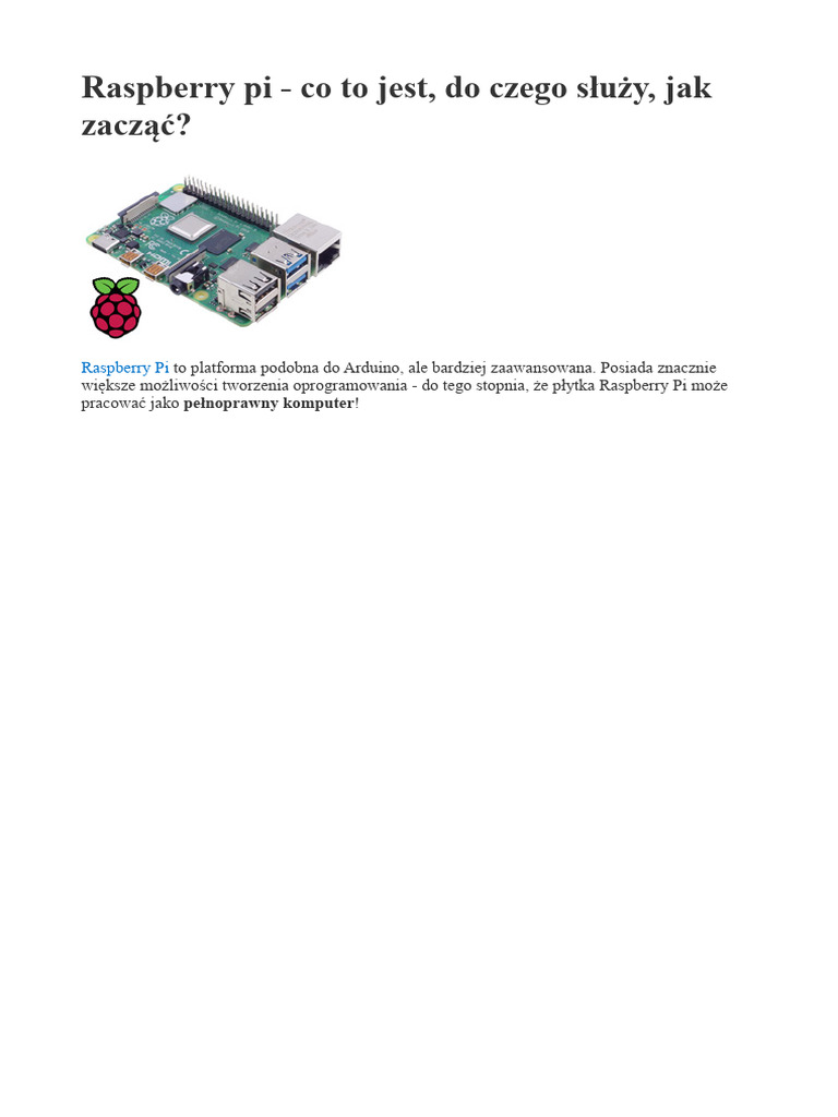 Raspberry Pi - Co To Jest, Do Czego Służy, Jak Zacząć | PDF