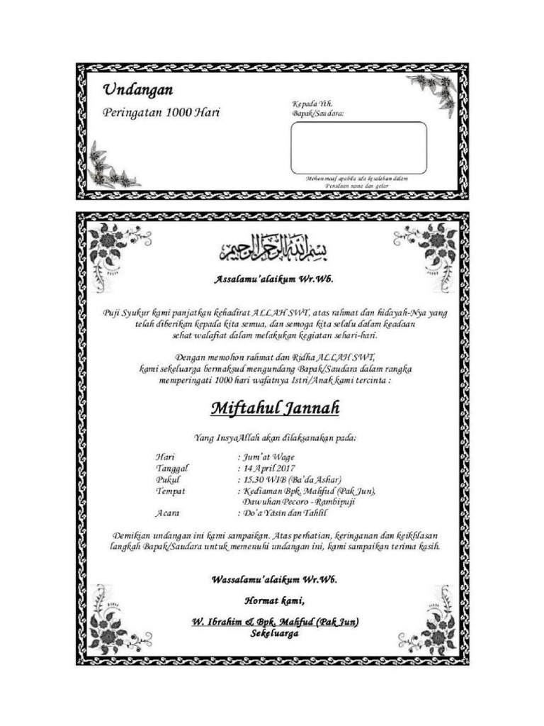Contoh Undangan Tahlil 1000 Hari-dikompresi | PDF