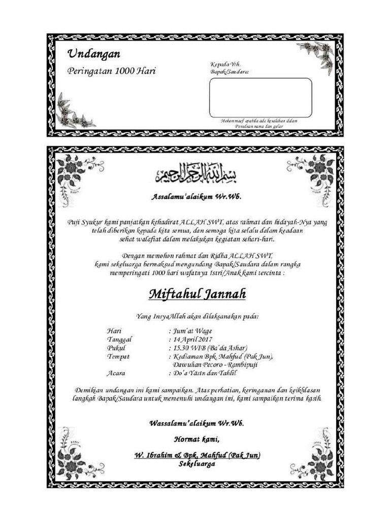 Contoh Undangan Tahlil 1000 Hari | PDF