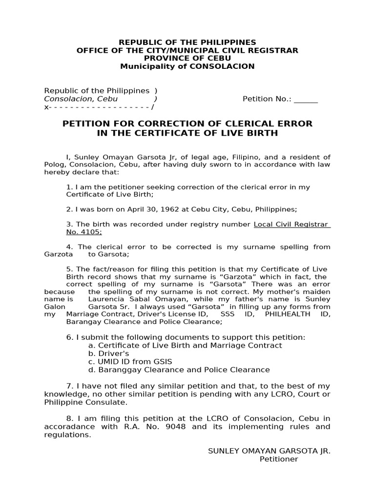 Petition for Correction of Entry | PDF | Birth Certificate | Government