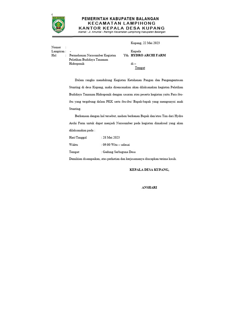 Surat Permintaan Narsum | PDF