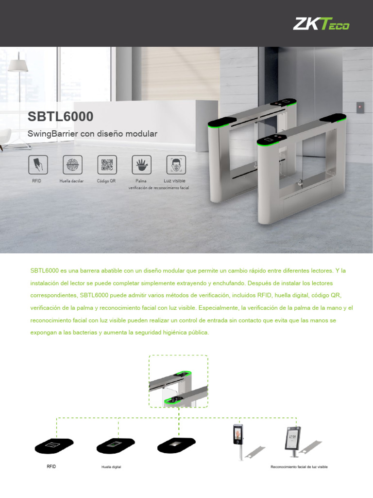 Zkteco SBTL6000 Swing Barrier Ficha Técnica Español | PDF ...