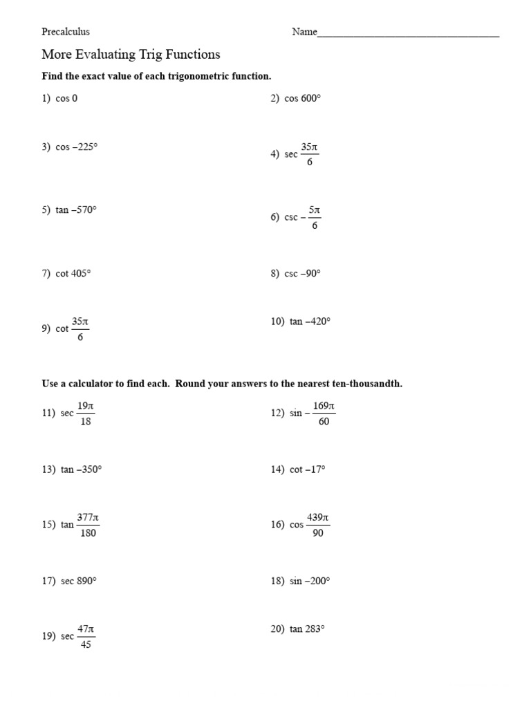 More_Eval_Trig | PDF | Trigonometric Functions | Elementary Mathematics