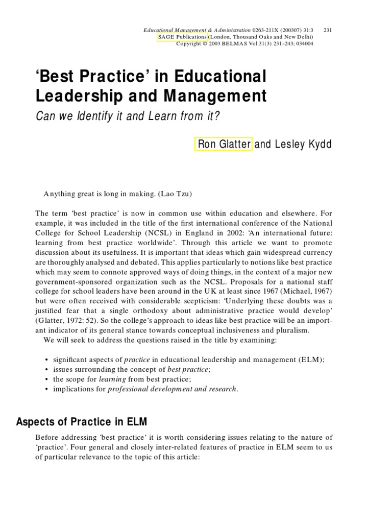 Best Practice' in Educational LEADERSHIP AND mANAGEMENT | PDF ...