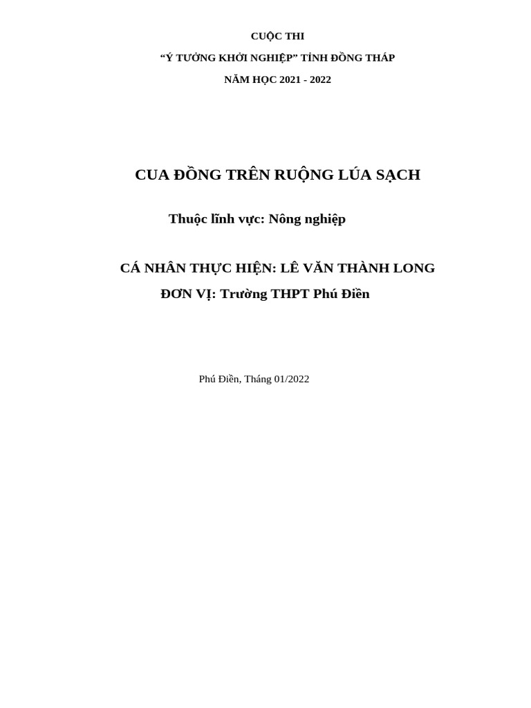 Thi y Tuong Khoi Nghiep - Long | PDF
