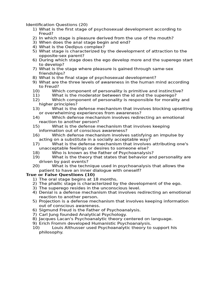 Identification Questions | PDF | Psychoanalysis | Unconscious Mind