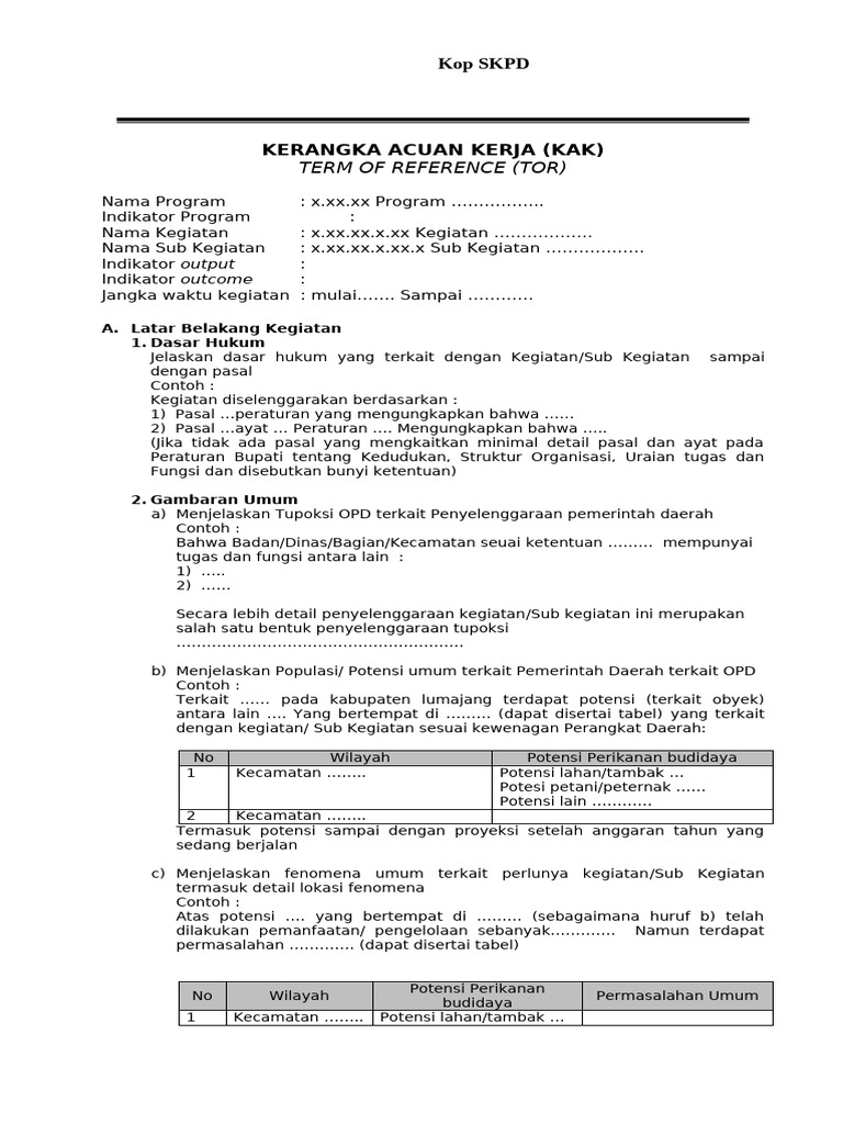 Contoh Format KAK 2021 PK | PDF
