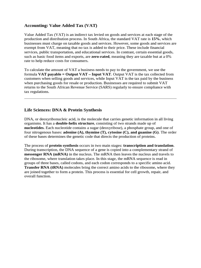 Understanding VAT and Protein Synthesis | PDF