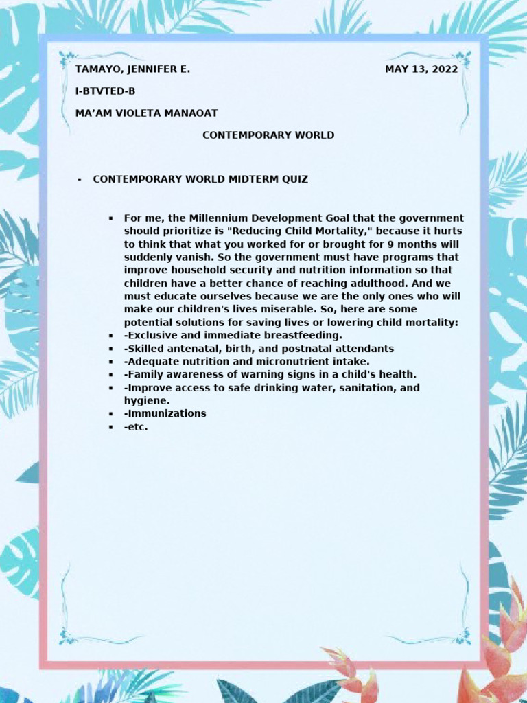 Quiz in Contemporary World Tamayo Jennifer | PDF