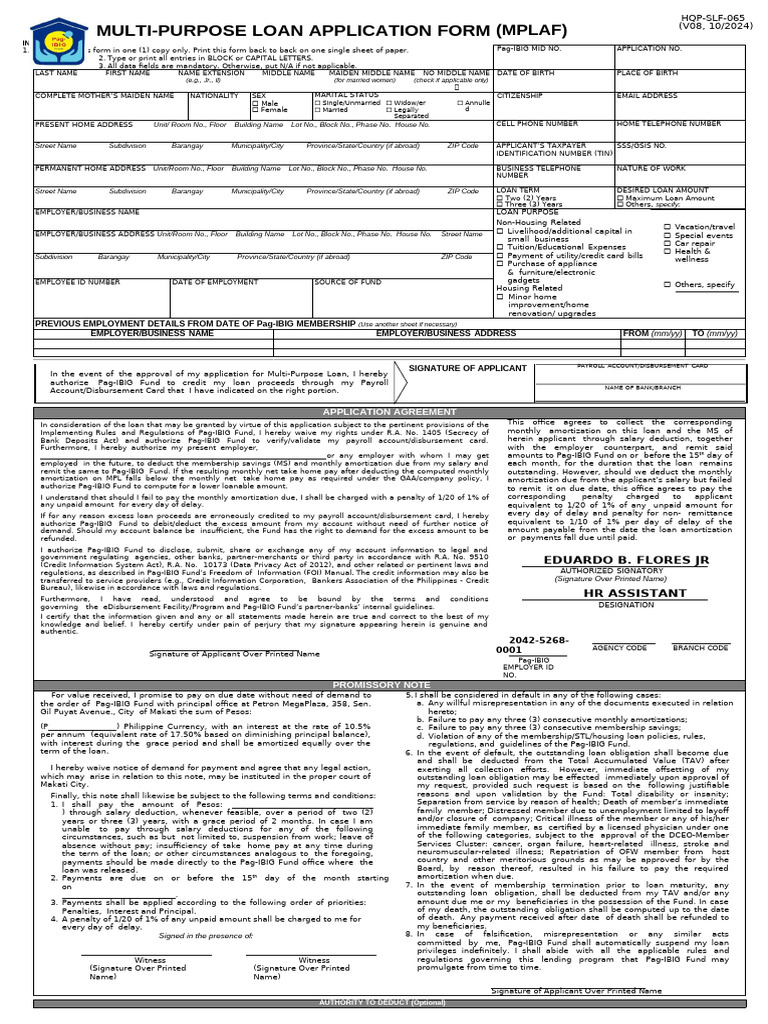 Pag-IBIG Multi-Purpose Loan Form 2025 | PDF | Loans | Business