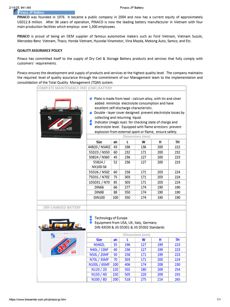 Pinaco JP Battery | PDF | Energy Storage | Galvanic Cells
