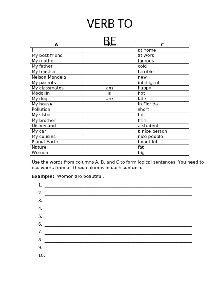 Verb To Be - Columns | PDF
