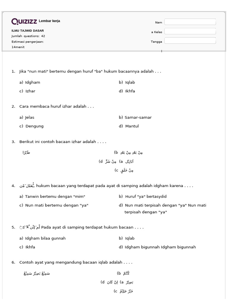 Kuis Hukum Tajwid Dasar | PDF