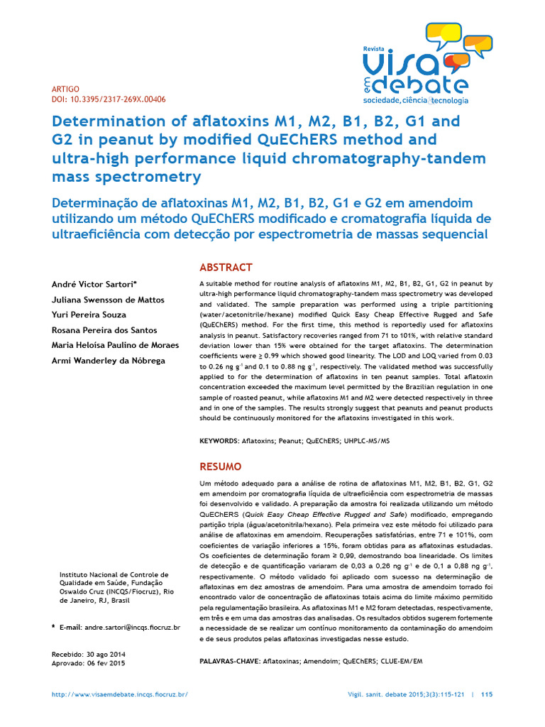 Determination of Aflatoxins M1 M2 B1 B2 G1 and G2 | PDF | Analysis Of Covariance | Mycotoxin