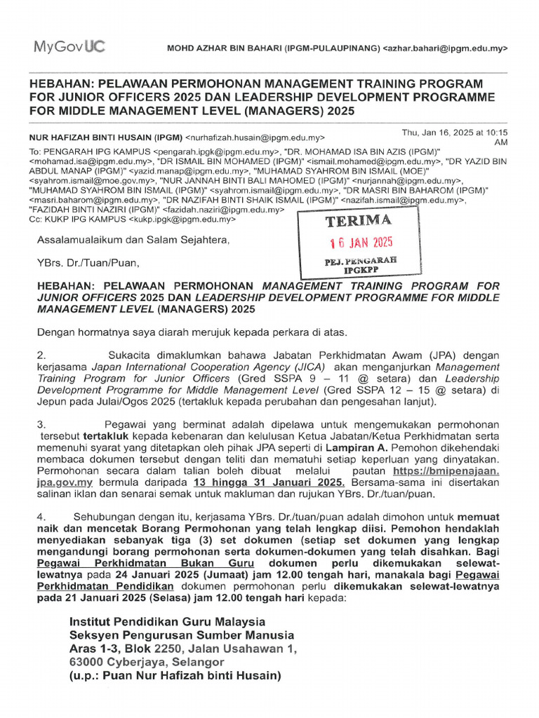 Hebahan Pelawaan Permohonan Management Training Program For Junior ...