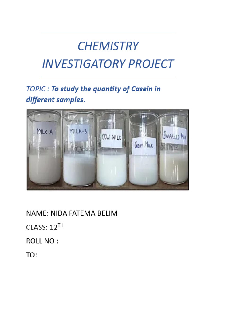 CHEMISTRY INVESTIGATORY PROJECT | PDF | Milk