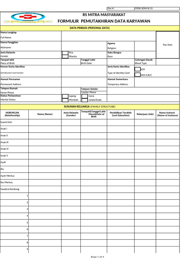 Form Pemutakhiran Karyawan | PDF