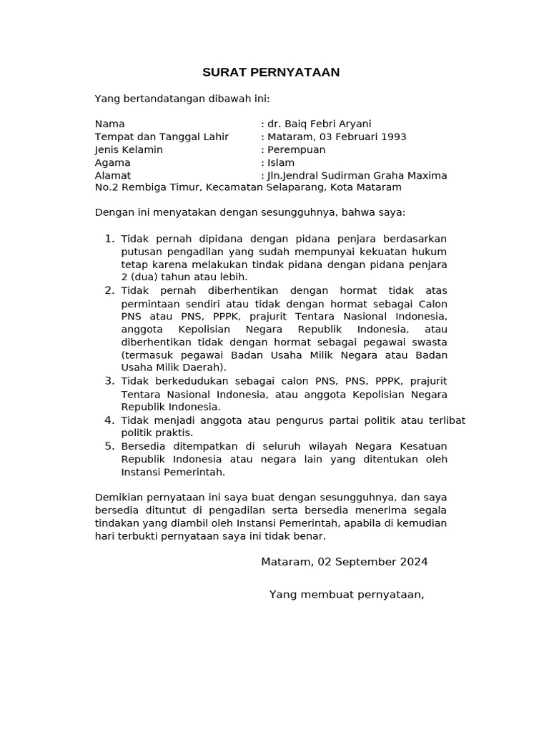 SURAT PERNYATAAN Feby | PDF