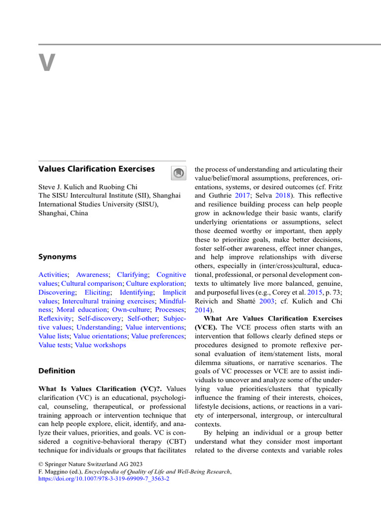 Values clarification exercises | PDF | Psychology | Positive Psychology