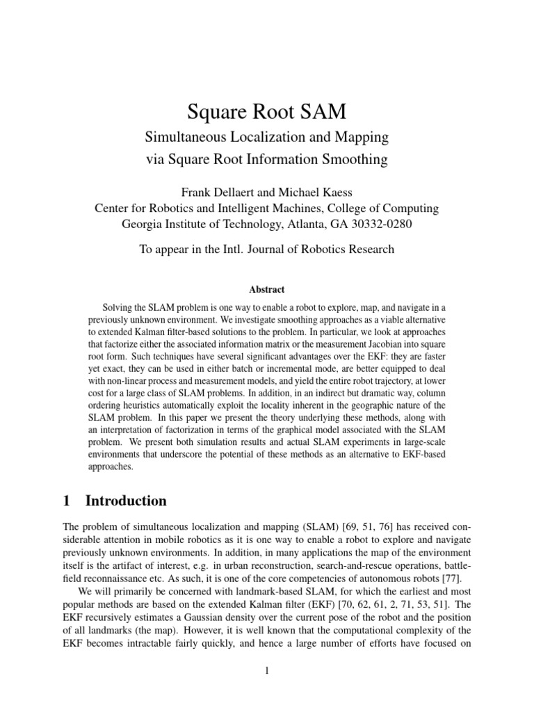 Square Root SAM | PDF | Matrix (Mathematics) | Kalman Filter