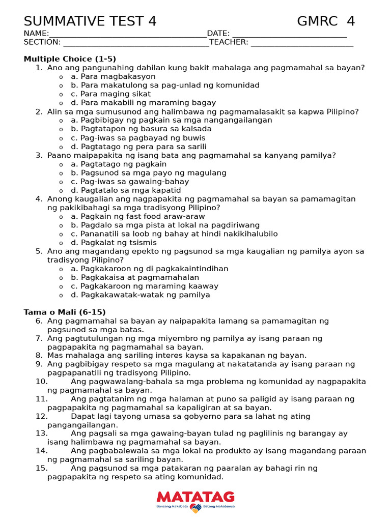 Gmrc 4 Summative 04 | PDF
