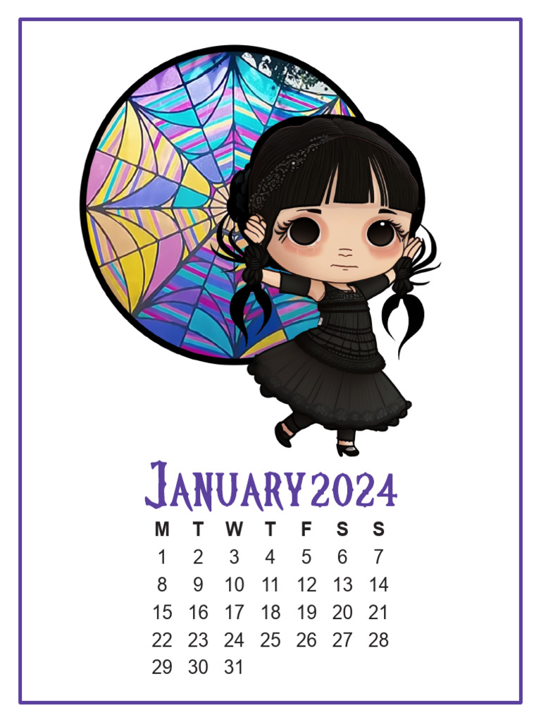 2024 Wednesday Addams Calendar MON | PDF