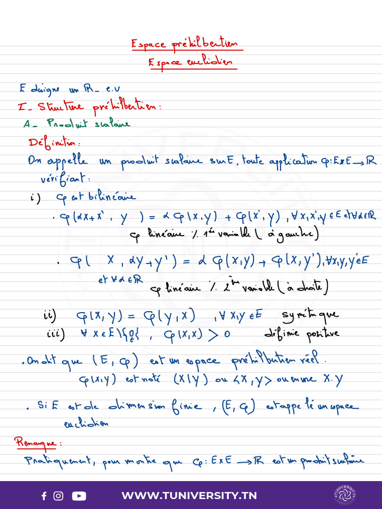 Ch3. Espace Prehilbrtiens Espace Euclidien | PDF