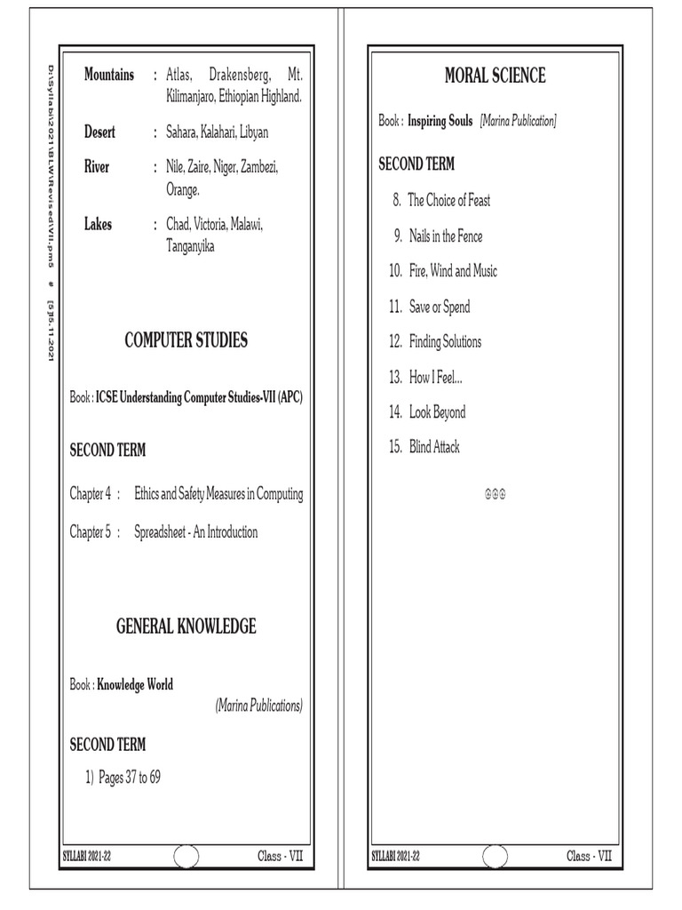 Class VII - Syllabus For Annual Exam 2021-22 | PDF | Electricity ...