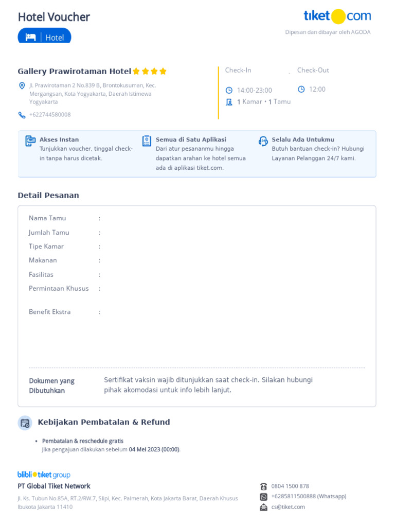 Hotel E-Voucher | PDF
