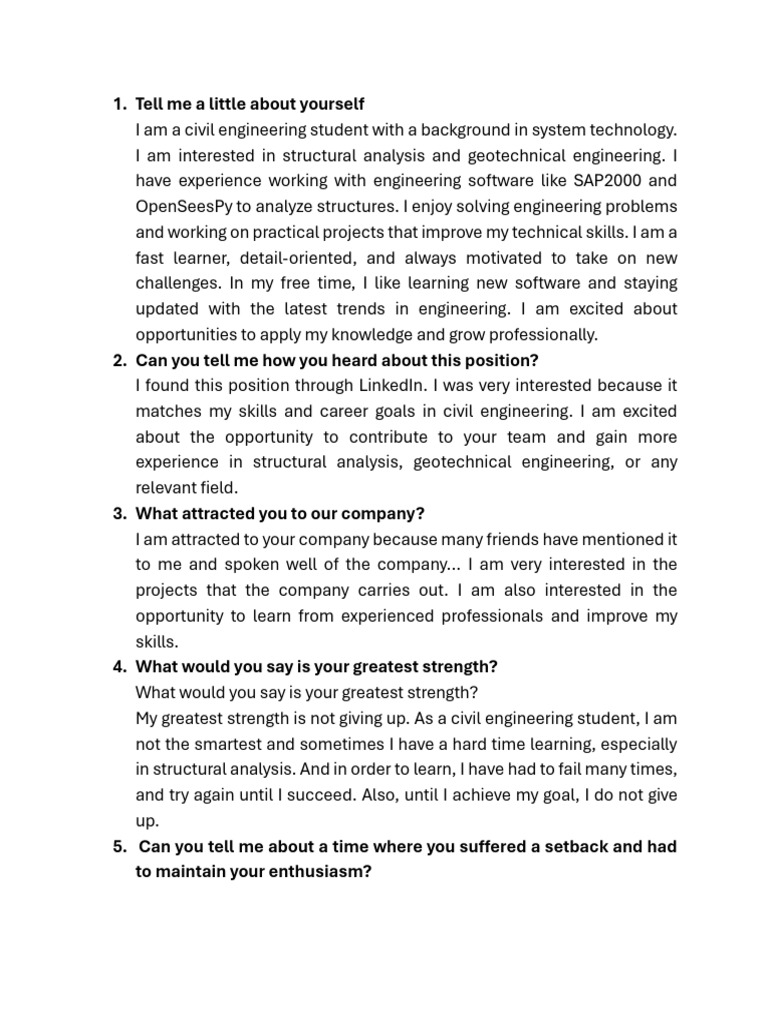 Tell Me A Little About Yourself | PDF | Engineering | Learning