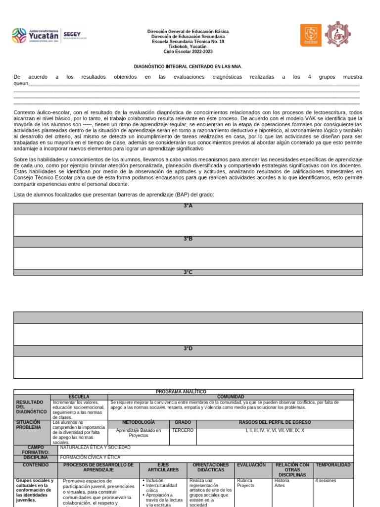 plan analitico FCE 3° | PDF | Aprendizaje | Inclusión (Educación)