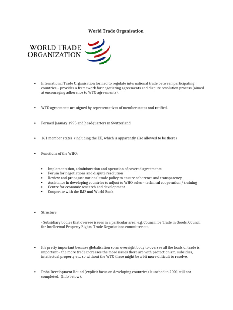 Overview of the World Trade Organisation | PDF | World Trade ...