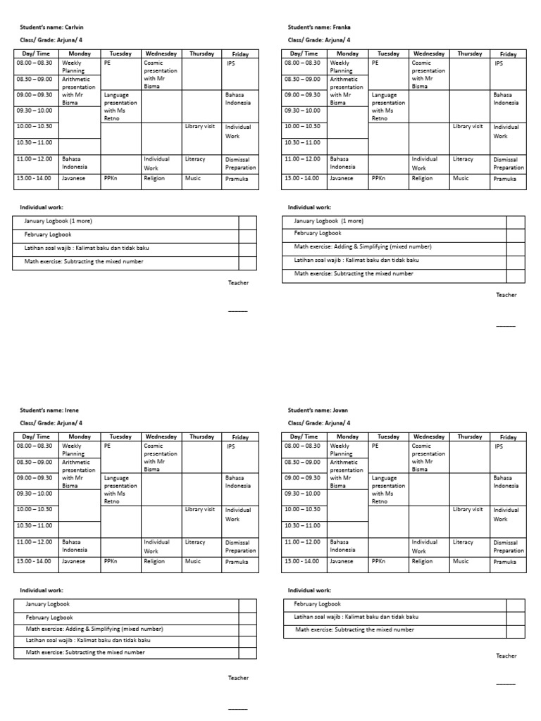 10-14 Feb G.4 Student's Weekly Plan | PDF | Arithmetic | Lexicology