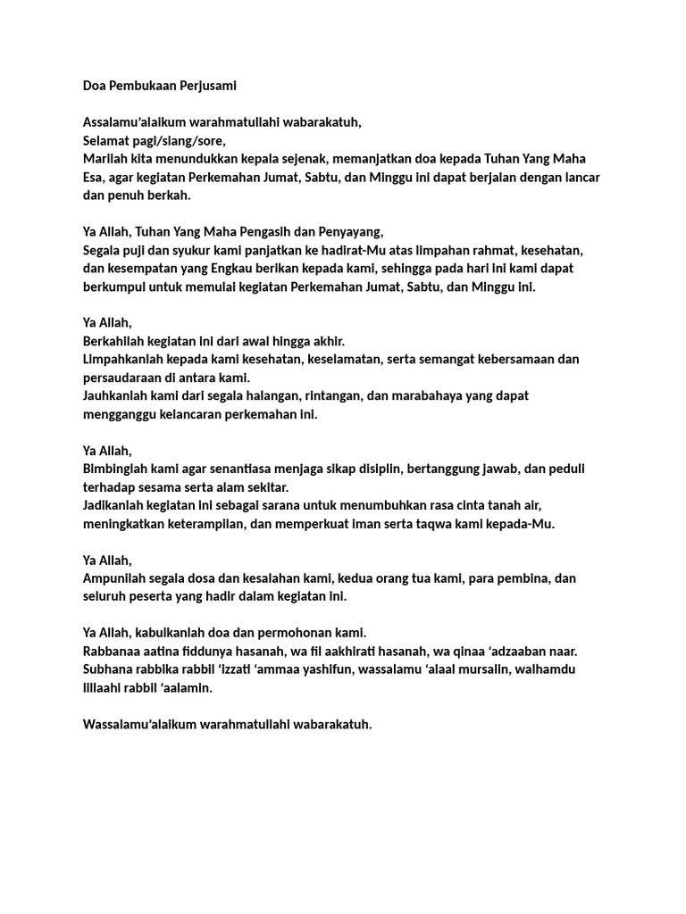 Doa Pembukaan Perjusami | PDF