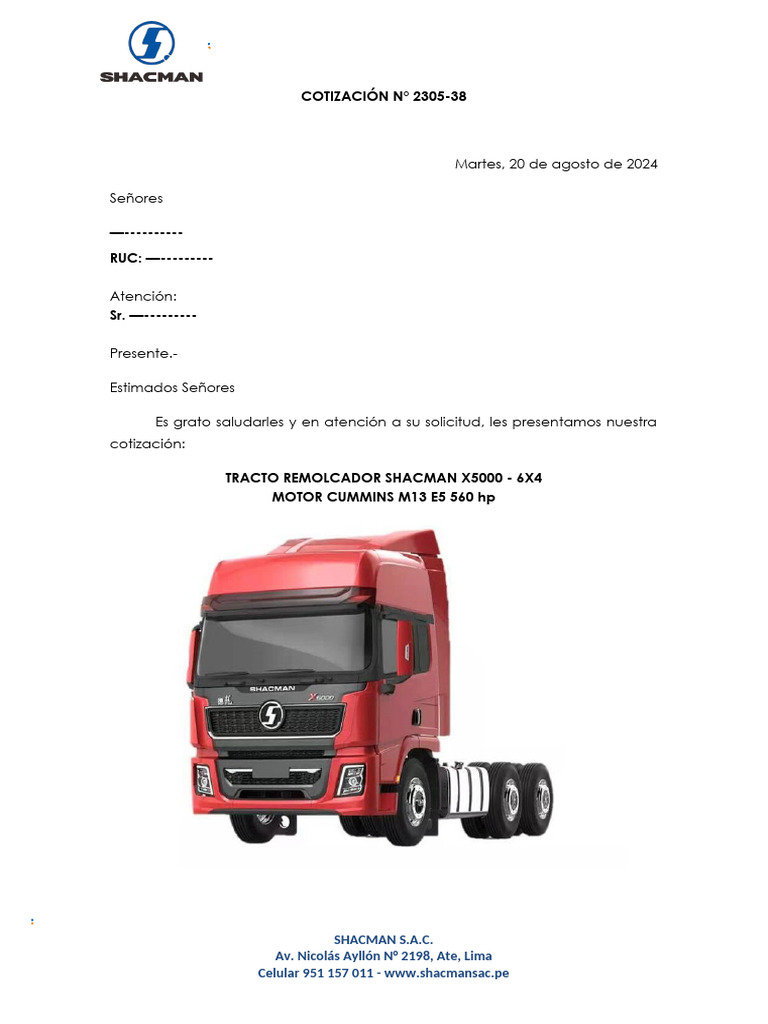 COT TRACTO REMOLCADOR SHACMAN X5000 - M13 - MOTOR 560 HP | PDF | Eje ...