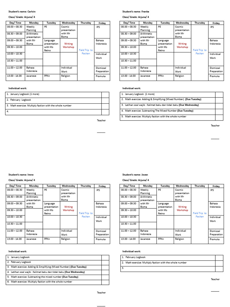 Grade 4 Weekly Schedule | PDF | Elementary Mathematics | Numbers