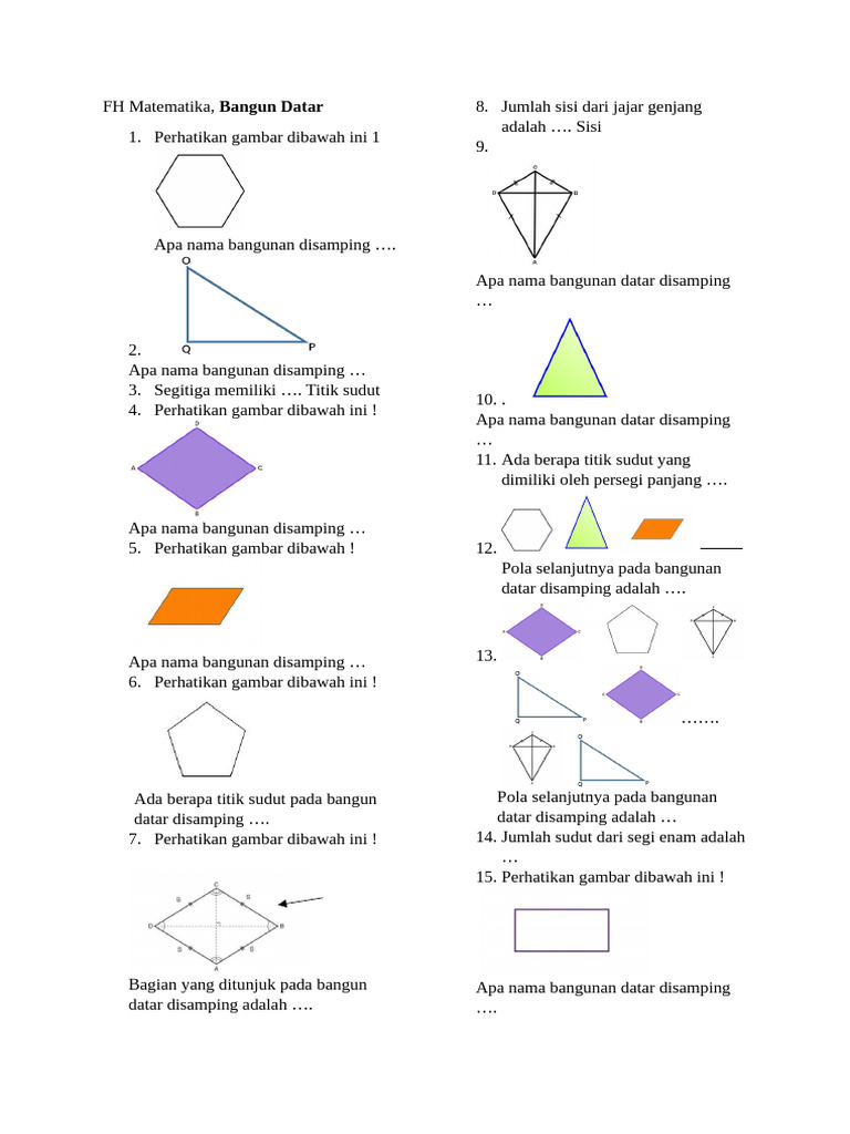 Soal Matematika: Bangun Datar dan Sifatnya | PDF