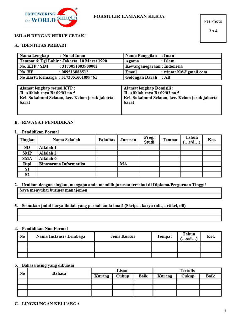 Form Lamaran Kerja (R2) | PDF