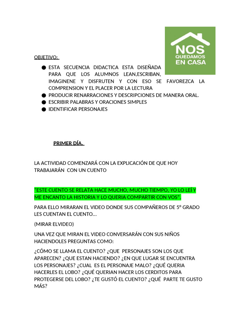 Secuencia Didáctica: Cuentos y Lectura | PDF
