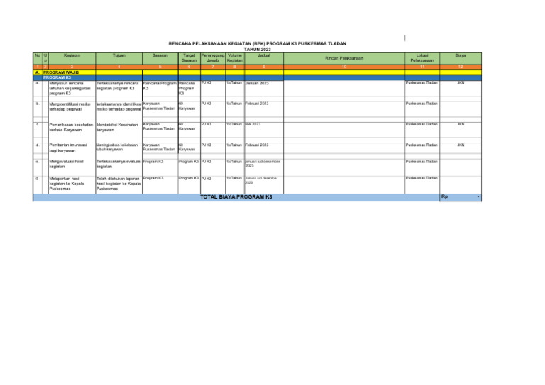 Rencana Kegiatan Program K3 2023 | PDF