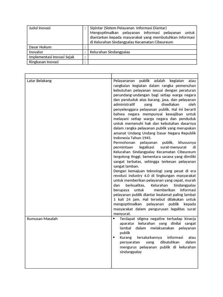 Inovasi Kelurahan SDP | PDF