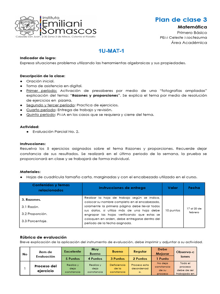 1U MAT Plan de Clase 3 (1b-Sico) | PDF